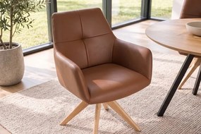 Designová otočná židle Devassy koňaková kůže / dub