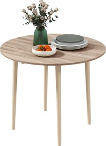 HOMCOM Skládací jídelní stůl s 2 sklápěcími listy - rozkládací kulatý stůl - úsporný s dřevěnými nohami Ø89 x 73.5H cm