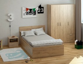 Postel s kovovým roštem a úložným prostorem, 120x200, dub artisan, DOLI