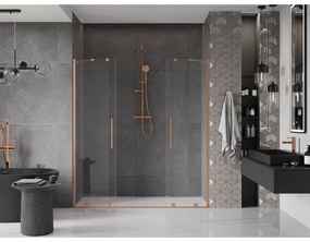 Mexen Velar Duo, posuvné dveře do otvoru 170x200 cm, 8mm čiré sklo, měděná matná, 871-170-000-02-65