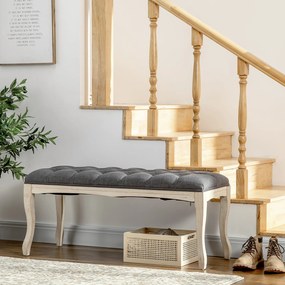 HOMCOM Čalouněná lavice s knoflíky v klasickém chic stylu 110 cm na konec postele, čalouněná lnu, nohy z kaučukového dřeva šedá