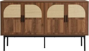 Aosom Moderní komoda s ratanem, 4 dveře s velkým úložným prostorem, přírodní retro design, 140 x 40 x 80 cm, přírodní barva