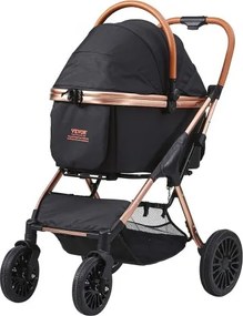 kočárek pro psy, 4kolový kočárek pro psy otočný s brzdami, nosnost 29,9 kg