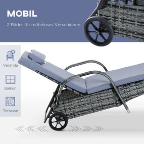 Outsunny Zahradní Lehátka s Bočním Stolkem - 3-dílná Sada Zahradního Nábytku, Polyrattan+Metal Šedý