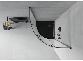 Mexen Rio, čtvrtkruhový sprchový kout 90(dveře)x90(dveře)x190 cm, 5mm sklo námraza, černý profil + černá sprchová vanička SLIM, 863-090-090-70-30-4170B
