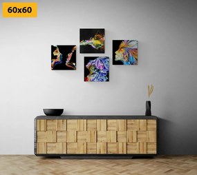Set obrazů barevná abstrakce na černém pozadí - 4x 60x60 cm