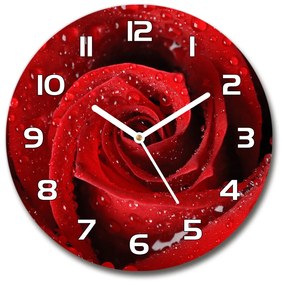 Wallmuralia Skleněné hodiny kulaté Kapky na růži fi 30 cm