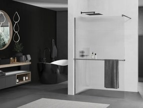 Mexen Kioto+, sprchová zástěna Walk-In s poličkou a věšákem 120 x 200 cm, 8mm sklo s žebrovým vzorem, grafitový profil, 800-120-121-66-09