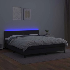 Box spring postel s matrací a LED černá 180x200 cm umělá kůže 3134117