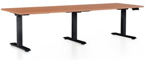 Výškově nastavitelný stůl OfficeTech Long, 240 x 80 cm, černá podnož, třešeň