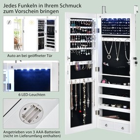 Costway Mirrored Jewelry Cabinet Uzamykatelný na stěnu/dveře – 36 × 10 × 108 cm