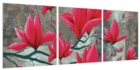 Obraz červených květů (90x30 cm)