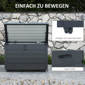 Zahradní box Outsunny, úložný box na kolečkách, úložný box se zámkem, rukojeť, zahradní truhla na balkon, terasu 100 x 62 x 65 cm, tmavě šedý