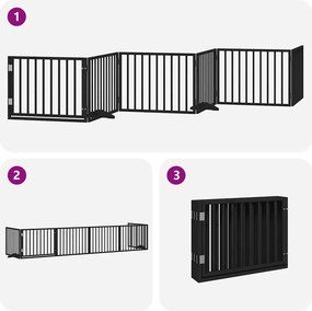 Zábrana pro psy s dvířky skládací 6 panelů černá 480 cm topol 3155569