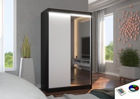 ADRK Furniture Posuvná skříň se zrcadlem a LED osvětlením REWENA 120 ADRK-SW-REW-BW-120+L