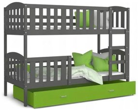 Dětská patrová postel KUBU 200x90 cm ŠEDÁ ZELENÁ