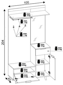Předsíňová stěna se zrcadlem SVEN hnědá/bílá