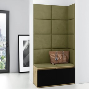 Eka Předsíňová stěna s čalouněnými panely Trinity 2 - Dub Artisan s černou / Khaki zelená 2327