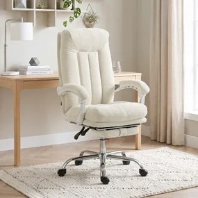 HOMCOM ergonomická kancelářská židle, naklápěcí křeslo z chenillu, výškově nastavitelné, opěrka nohou, krémová