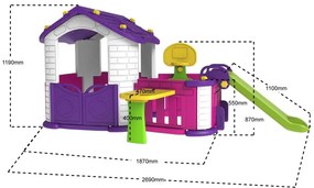 Dětský zahradní domeček se skluzavkou 117 cm  5 v 1 CHD-356 Fialový