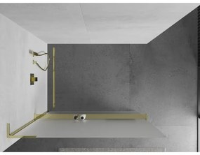 Mexen Kioto+ L, sprchová zástěna Walk-In s poličkou a věšákem 100 x 200 cm, 8mm sklo námraza, zlatý lesklý profil, 800-100-123-50-30