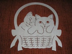 Dřevěná dekorace - kočičky v koíšku