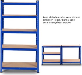 Costway Úložný regál 5 úrovní s kovovým rámem, nosnost do 650 kg, modrý