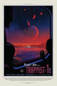 Ilustrace Trappist 1E (Planet & Moon Poster) - Space Series (NASA), (26.7 x 40 cm)