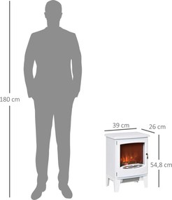 Elektrický krb HOMCOM LED s efektem plamene 900/1800 W z kovu a ABS plastu v bílé barvě 39 x 26 x 54,8 cm pro útulnou atmosféru |