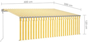 vidaXL Marketos Automatická zatahovací markýza s roletou 4 x 3 m žlutobílá