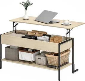 HOMCOM konferenční stolek s nastavitelnou deskou, stolek do obývacího pokoje s ukrytým úložným prostorem a otevřenou policí, 95x40x59 cm, přírodní dř…