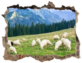 Wallmuralia Díra 3D ve zdi nálepka Ovce v Tatrách 95x64 cm