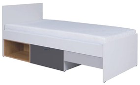 Jednolůžková postel 90x200 cm Juna 15 (bílá + grafit + šedá + dub lefkas) (s roštem). 1087411