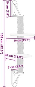 Nástěnné škrabadlo pro kočky se sloupkem světle šedé 108 cm 172411