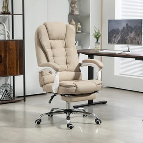 Ergonomická kancelářská židle Vinsetto, kancelářská židle s podnožkou, sklopným opěradlem, polstrovanými pod armresty a béžovou látkou připomínající …