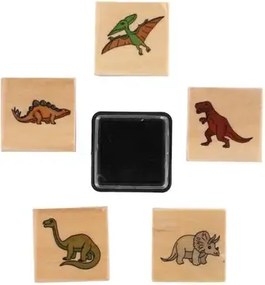 TEDDIES Dřevěná razítka Dinosauři / 5+1 ks s poduškou / 3x3 cm / od 3