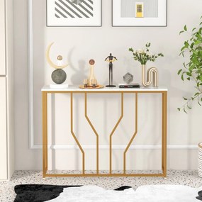 Costway Konzolový stolek s geometrickým kovovým rámem zlatá + – 110 × 30 × 80 cm
