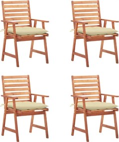 vidaXL Zahradní jídelní židle s poduškami 4 ks masivní akáciové dřevo [3078338] Barva: krémová