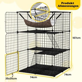 Costway Klec pro kočky 3patrový velký výběh pro kočky s houpací sítí 2 žebříky