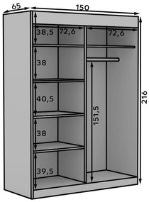 Bílá šatní skříň s posuvnými dveřmi Osgar - 150 cm