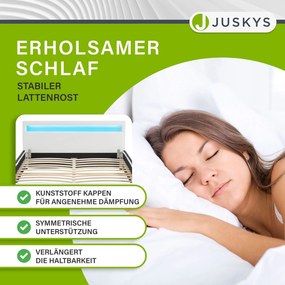 Juskys Čalouněná postel Sevilla s LED osvětlením Barva: tmavě šedá, Velikost: 140 × 200 cm