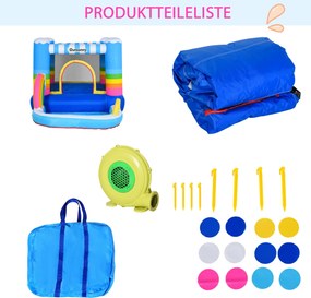 Outsunny skákací hrad s fukarem, skluzavka pro 3 děti, nafukovací skákací hrad s vodním hracím centrem pro děti 3-8 let, venkovní vodní park pro děti…