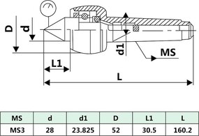 Lehký otočný středící hrot DM313 MT3/MK3 146693