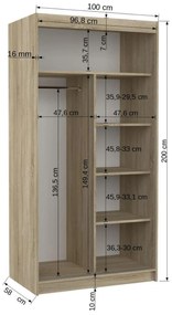 Šatní skříň s posuvnými dveřmi Tibago - 100 cm Barva: Černá