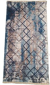 HU Moderní béžovo-modrý koberec Banco 1025-MAVI se vzorem čtverců Rozměr: 60x110 cm