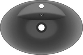 Luxusní umyvadlo přepad oválné tmavě šedé 58,5 x 39 cm keramika 146939