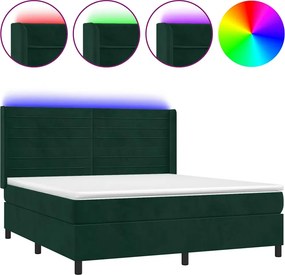Box spring postel s matrací a LED tmavě zelená 160x200 cm samet 3139634