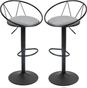 HOMCOM Sada 2 barových židlí v neo-retro designu s nastavitelným otočným kovovým podnožím, černá šedá len