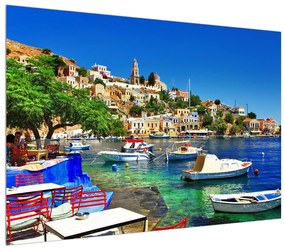 Letní obraz středomořského přístavu (100x70 cm)