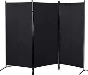 HOMCOM 3-panelový paraván 2,53m x 0,5m x 1,82m s bočním slunečníkem, větrným štítem na stojanu z kovu a polyesteru s vysokou hustotou - Černý